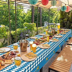 3 Pack Bavarian Oktoberfest Disposable Tablecloth Decorations, Plastic Rectangle Blue and White Bavarian Flag Check Table Cover, Oktoberfest Decorations Party Table Cloth Backdrop Supplies, 54×108Inch