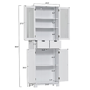 Squireewo Freestanding Bathroom Storage Cabinet with Doors and Drawers, Kitchen Pantry Storage Cabinet with Adjustable Shelf for Kitchen, Bathroom, White