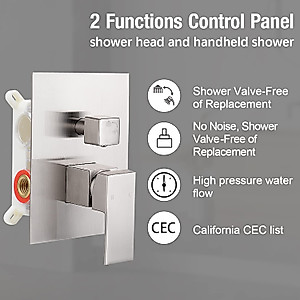 HGN 10 Inches Bathroom Rain Shower Combo Set Wall Mounted Rainfall Brushed Nickel Shower Head System Rough-in Valve Body and Trim Included