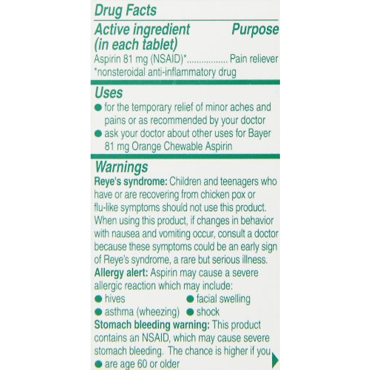 Aspirin Regimen Bayer, 81mg Chewable Tablets, Pain Reliever, Orange, 36 Count