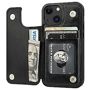 ONETOP Compatible with iPhone 13 Mini Wallet Case with Card Holder, PU Leather Kickstand Card Slots Case, Double Magnetic Clasp and Durable Shockproof Cover 5.4 Inch(Black)