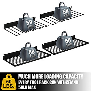 LYHLYA Power Tool Organizer Wall Mount with Charging Station, Drill Holder, 2 Shelves, 2 Tool Rails, Heavy Duty Metal, Black, 2 Pack