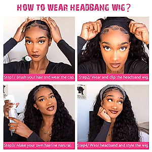 Aksice Curly Headband Wig for Black Women, Water Wave Headband Wigs with Headbands Attached, Glueless Black Half Wig 150% Density for Daily Use (26 Inch)