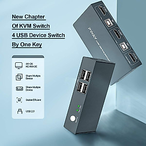 KVM Switch HDMI 2 in 1 Out Box, 4K@30Hz with USB 2.0 Hubs, HDMI Cables and USB-B Cables Attached, Downward Compatible Lower Resolution