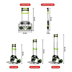 Leeyoung Dolly and Folding Hand Truck, Aluminum Luggage Trolley Cart, 175 lb Capacity with PP+TPR Wheels and Telescoping Handle for Indoor Outdoor Moving Travel