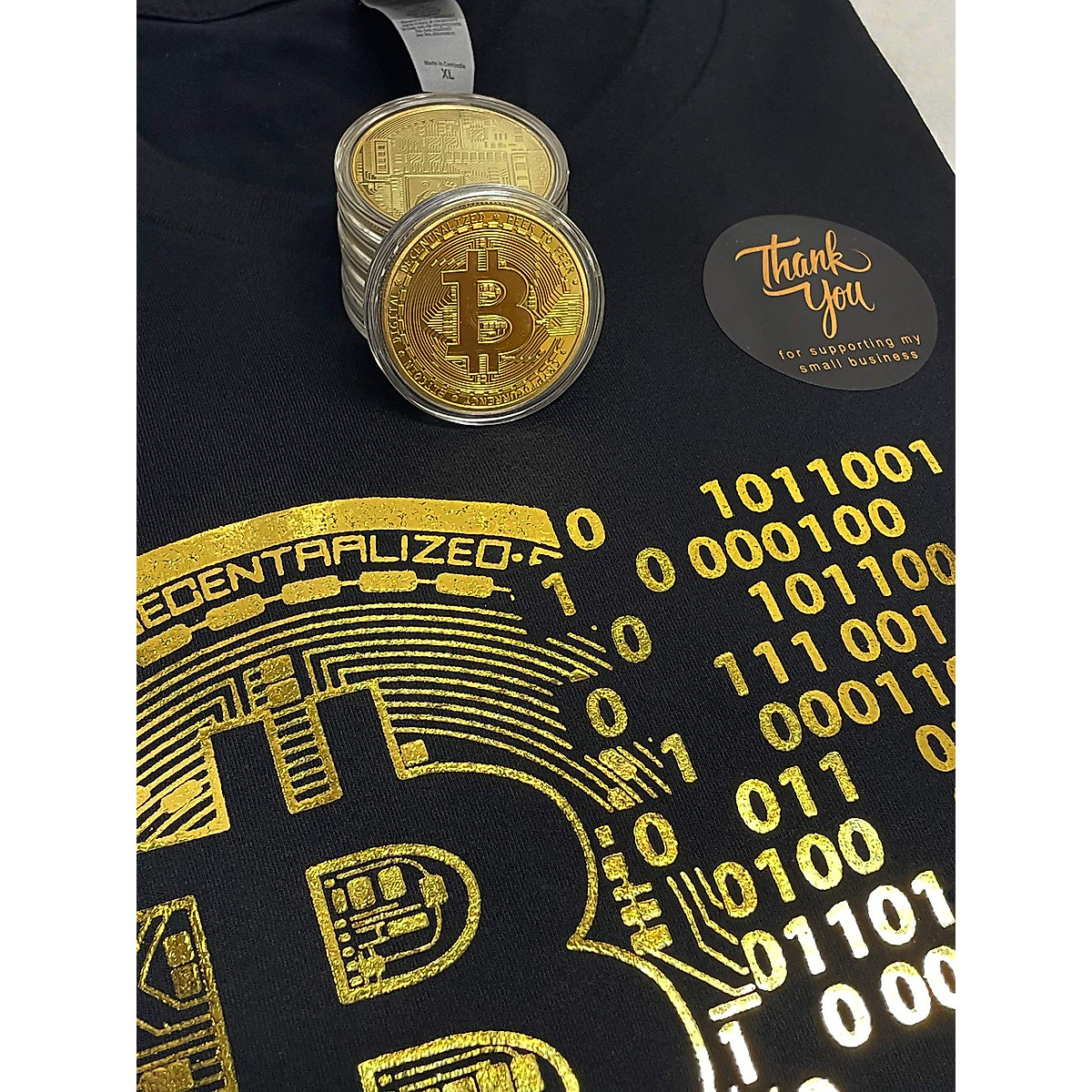 Golden Bitcoin T-Shirt for Crypto Currency Miners and Original Collectors Bitcoin Coin X-Large