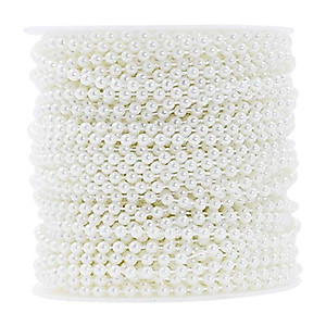 Mandala Crafts Faux White Pearl Beads Garland - 4mm 44 Yds White Pearl Strands Spool Pearl String Bead Roll Pearl Garland for Wedding Party Christmas Tree Decoration