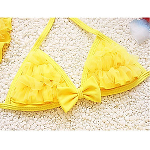 Swimsuit for Baby Girl 6-24 Months with Hat Cute Lace Bikini 3 Piece (X-Small, Yellow)