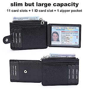 Fependu Slim Wallet for Women Thin Womens Card Holder RFID Blocking Genuine Leather Small Wallets Black
