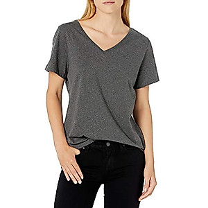 Amazon Essentials Women's Classic-Fit 100% Cotton Short-Sleeve V-Neck T-Shirt (Available in Plus Size), Pack of 2, Charcoal Heather/Light Grey Heather, Medium