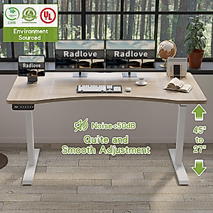 Radlove Dual Motors Height Adjustable 63 x 30'' Electric Standing Desk with Curved Design Stand Up Table 4 Memory Keys, Computer Desk with Splice Board Home Office Desk, Oak Top + White Frame