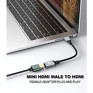 CLAVOOP Mini HDMI to HDMI Adapter, 4K HDMI Female to Mini HDMI Male Cable Adapter Compatible for DSLR Camera, Camcorder, Raspberry Pi Zero/W, Graphics Card, Laptop, HDTV, Projector - Grey