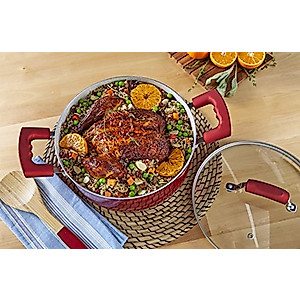 IMUSA USA 4.9Qt Ruby Red Nonstick Dutch Oven with Glass Lid and Soft Touch Handles, 5 Quarts