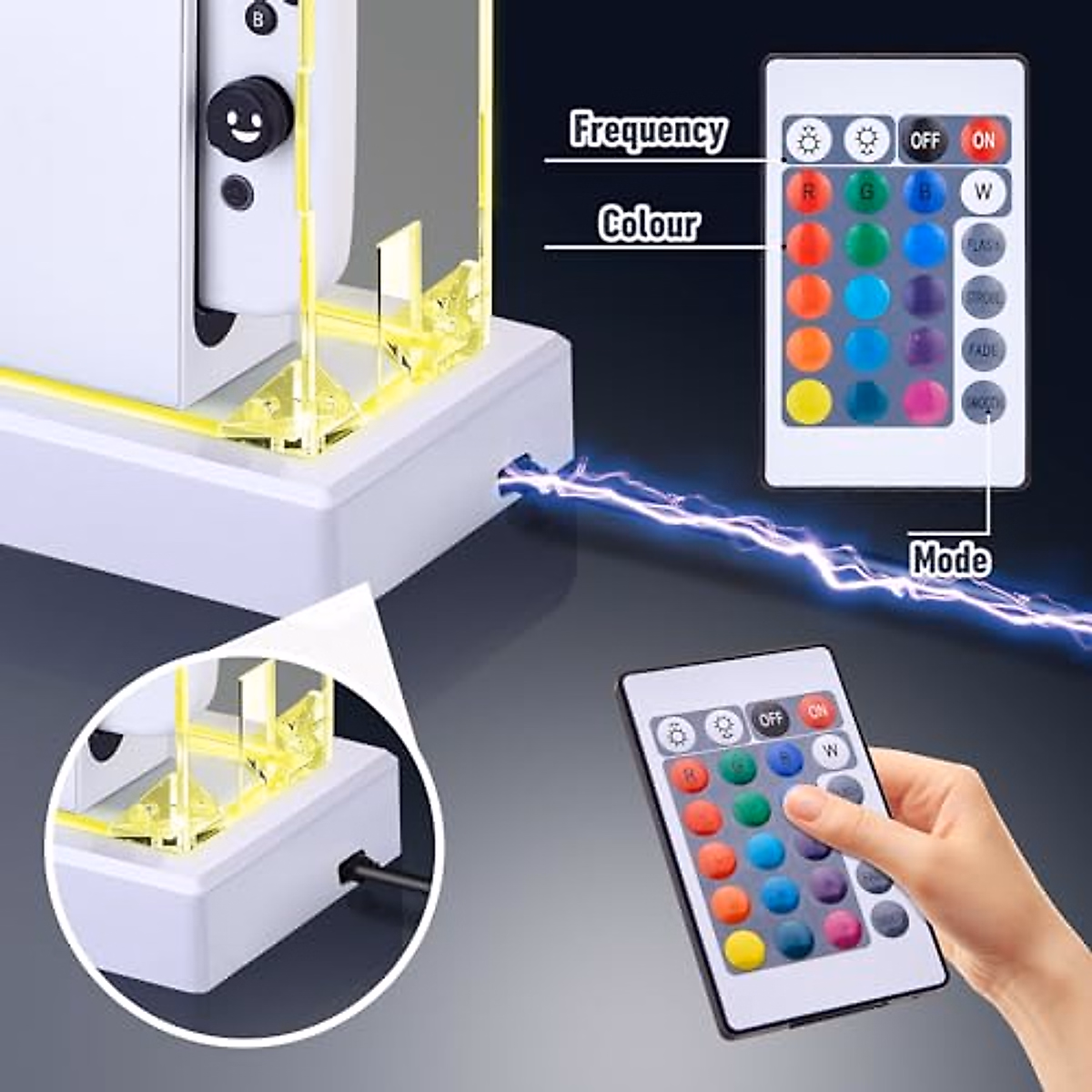 Fwieurow Upgraded Dust Cover, 16 Led Color Lampholders, 4-Mode Dimming, Suitable For Nintendo Switch/OLED, Acrylic Transparent Waterproof, Dustproof Bottom Box, Cool Switch Accessories