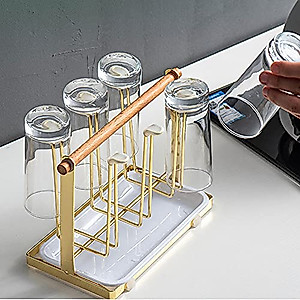 Kichvoe Cup Drying Rack Stand, Upside down Metal Glass Mug Draining Holder Organizer Hanging Shelf Drinking Glass Drainer Stand with Tray