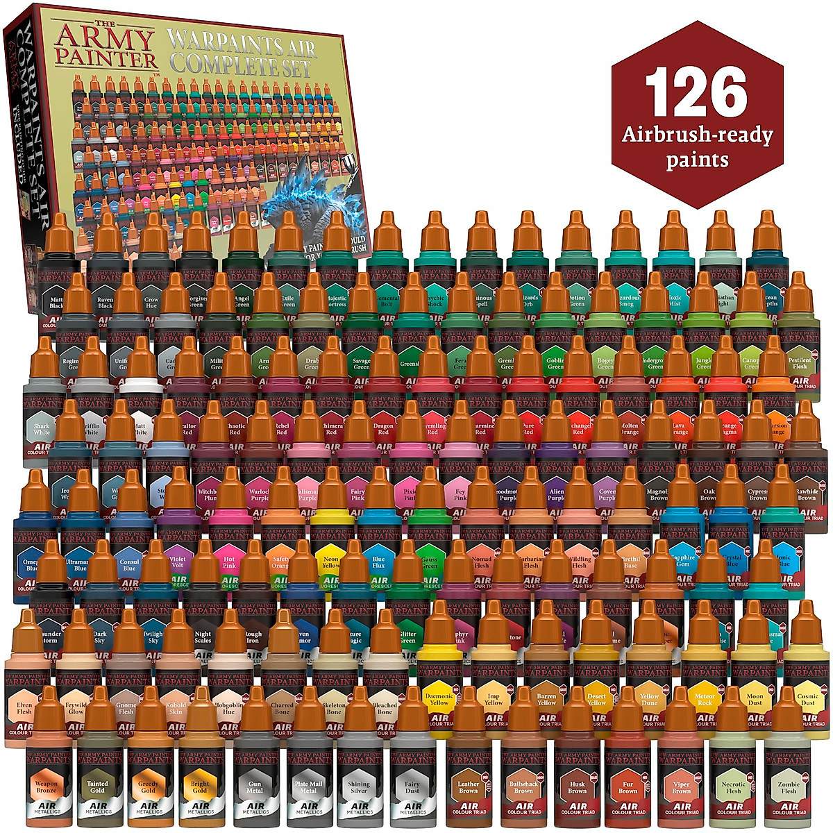 The Army Painter Warpaints Air Complete Set - 126 Non-Toxic Water Based Airbrush Paint Set – Miniature Paint for Tabletop Roleplaying, Boardgames, and Wargames Miniature Model Painting