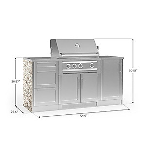 NewAge Products Signature Series 6 Piece Outdoor Kitchen Cabinet Set, Stainless Steel 4-Burner BBQ Liquid Propane Gas Grill, Compact Family Patio Barbecue Grilling Set, Ivory Travertine, 68213
