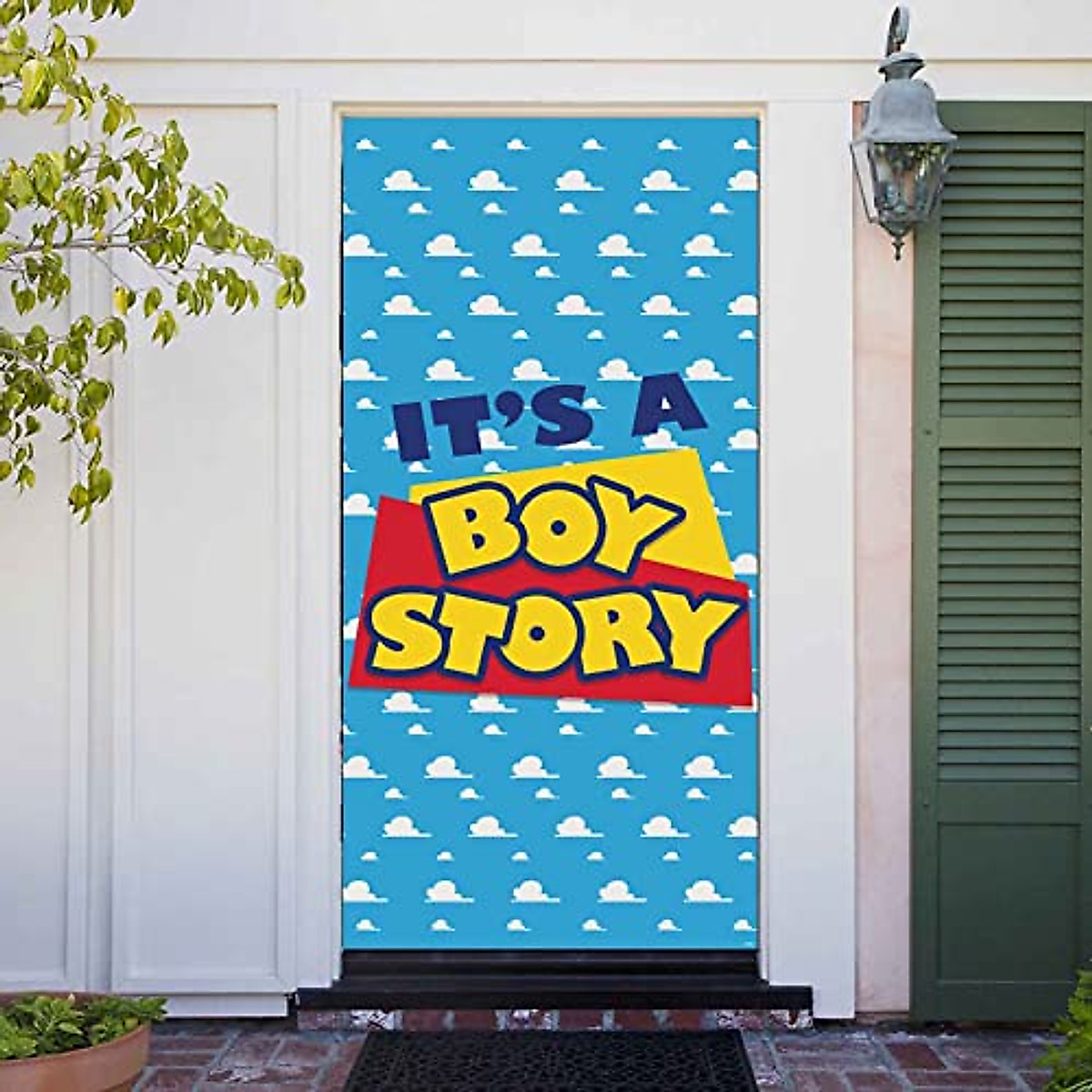 ZDX It's a Boy Story Door Banner 72.8x35.4in Blue Sky White Clouds Kids Baby Shower Decor Background Banner