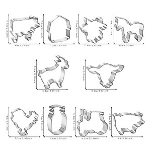 10 PCS Farm Cookie Cutter Set with Recipe Booklet Rooster Cow Pig Lamb Horse Barn and Tractor Cow Face Milk Bottle Bull head