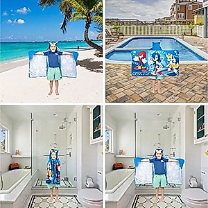 Sonic The Hedgehog, Anime, Bath/Pool/Beach Soft Cotton Terry Hooded Towel Wrap, 24 in x 50 in, By Franco Kids