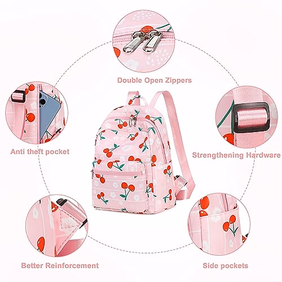 CAMTOP Mini Backpack Girls Teens Cute Cherry Small Backpack Purse Casual Travel School Bag