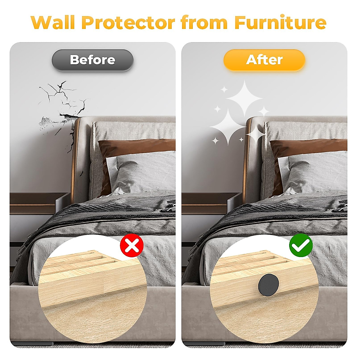 YUEYIN 20pcs Headboard Stoppers for Wall, Prevents Headboard Shaking, Creates Noise-Free Sleep Environment, Headboard Stabilizer, Furniture Pads (Square)