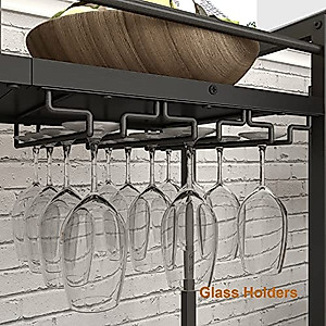 LAATOOREE Bar Cart, Home Bar Serving Cart, Mobile Drink Beverage Cart with Two-Color Top Shelf, Rolling Kitchen Cart with Wine Holder and Glass Holder, for Dinning Room, Living Room, Kitchen