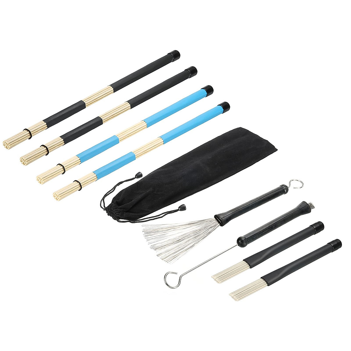 MECCANIXITY Drum Stick Brush Set 1 Pair Retractable Metal Drum Wire Brushes 1 Pair White Nylon Drum Brushes 2 Pair Rods Drum Brushes for Jazz Acoustic