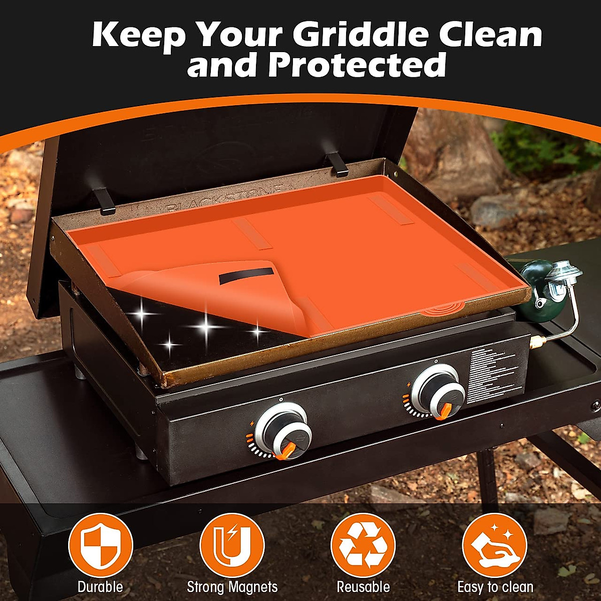 22" Griddle Mat Silicone for Blackstone, Magnetic Protective Cover Mats Blackstone Griddle Top Covers for Blackstone Protector Outdoor-Orange