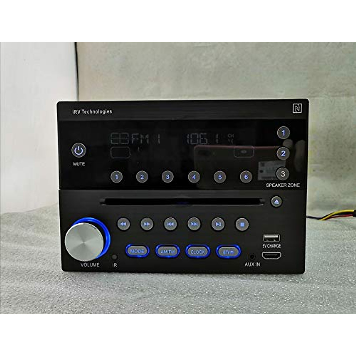 iRV Technology iRV32 AM/FM/CD/DVD/MP3/MP4/HDMI in&Out w/ARC/Digital 2.1/Surround Sound/Bluetooth/CEC/NFC,3 Zones Wall Mount RV Radio Stereo w/APP Control, USB Using 5V Charging Both Android&Apple