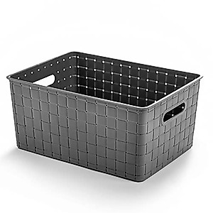 BINO | Plastic Basket, Medium - Grey | THE STABLE COLLECTION | Multi-Use Storage Basket | Rectangular Cabinet Organizer | Baskets for Organizing with Handles | Home & Office Organization and Storage