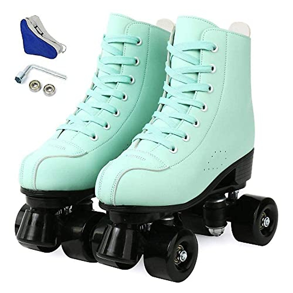 Roller Skates for Women, Outdoor High Top Leather Street Women Skates, Adjustable Indoor Double Row Skates for Beginner Adults Men Girls Unisex with Carry Bag (Black Wheel,37/US:7)