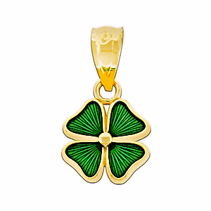 Gold Four Leaf Clover Charm - 10 Karat Solid Gold - Shamrock Pendant - Good Luck Charm Necklace - Irish Shamrock (Style 2)