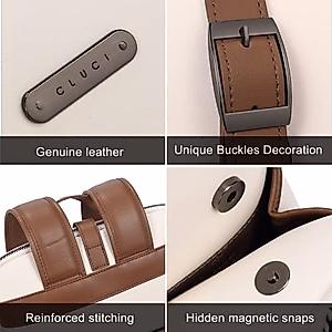 CLUCI Genuine Leather 15.6 Inch Laptop Backpack Purse for Women Large Travel Vintage Shoulder Bags Beige with Brown