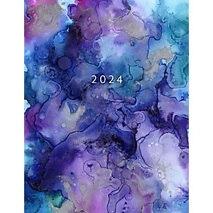2024: Week To View With Hourly Schedule | Weekly Planner January - December | 8.5 x 11 Dated Agenda | Appointment Calendar | Organizer Book With Time Slots | Watercolor