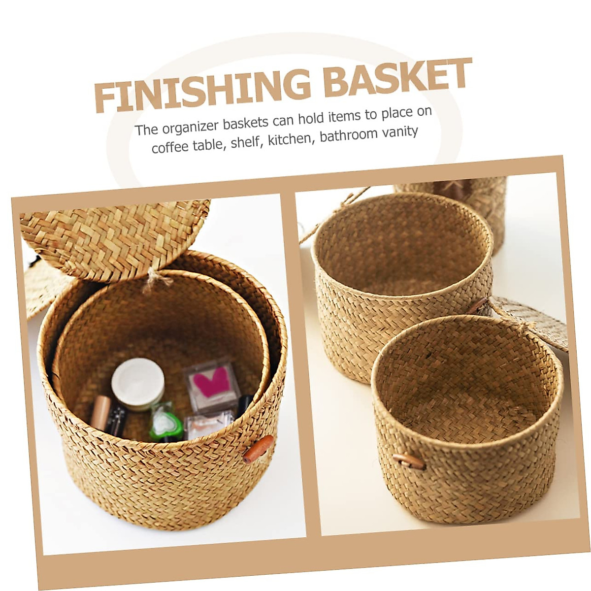GARVALON Round Wicker Basket with Lid, 150 oz, Snacks, Cosmetics, Desktop Storage