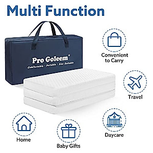 Pro Goleem Pack and Play Mattress, Trifold Fitted Waterproof and Portable Pad Soft Mini Crib Mattress for Toddlers, 38 X 26 X 2.25 Inch