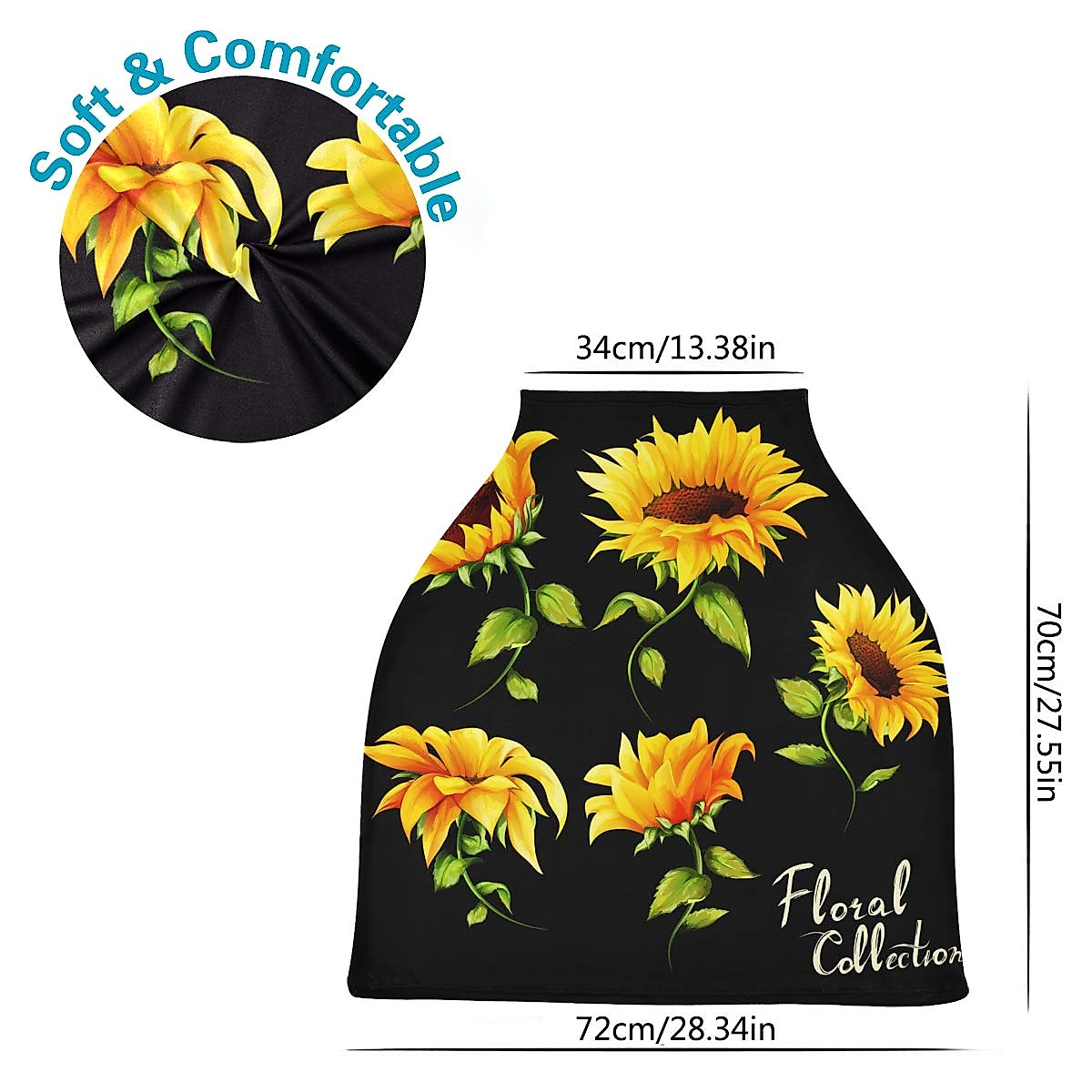 Nursing Cover Breastfeeding Scarf Sunflowers Floral Black- Baby Car Seat Covers, Stroller Cover, Carseat Canopy (r)