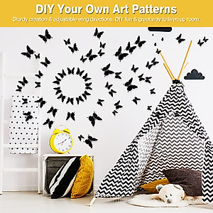 Ryangic 3D Butterfly Wall Decor 48pcs Black Polished Butterflies Wall Stickers 3 Sizes Durable Butterfly Wall Decals DIY Wall Art for Bedroom Living Room Halloween Decoration Party Indoor (Black)