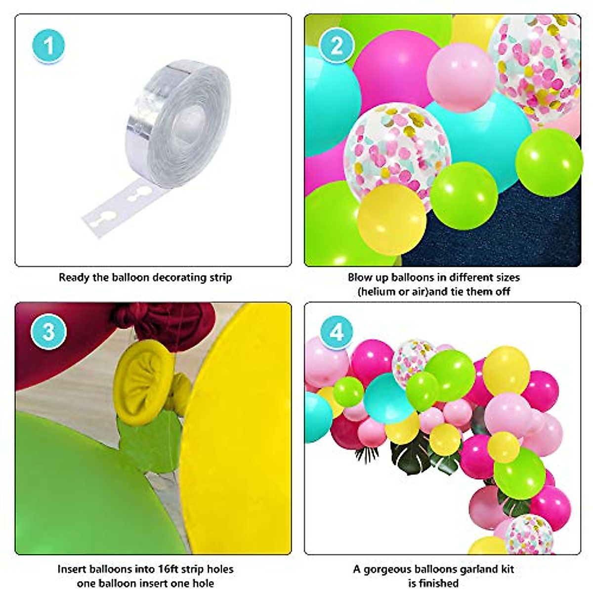 Tropical Balloons Garland Kit,117 pcs Hawaii Luau Party Balloons, Hot Pink Green Blue and Confetti Balloons for Tropical Theme Birthday Party Baby Shower Jungle Hawaii Luau Party Decorations.