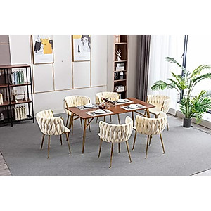 Homtique Dining Chairs Set of 2 Modern Velvet Woven Accent Chair with Gold Metal Legs,Luxury Upholstered Armchair Side Chair for Kitchen Vanity Living Room Bedroom (Cream)