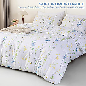 MIOTO California King White Duvet Cover, 3 Pieces Elegant Floral Duvet Cover Set with Zipper Closure, Soft & Breathable Bedding Set, 1 Duvet Cover with 8 Ties (104x98) and 2 Pillowcases (20x36)