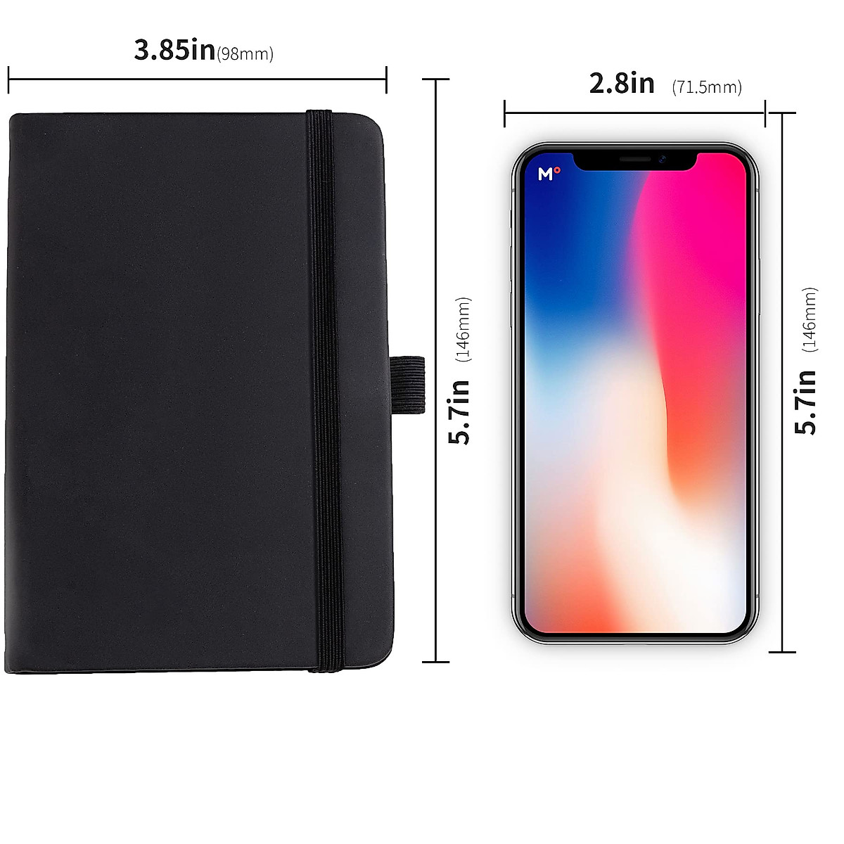 Animusphere (2Pack Pocket Notebook Small Notebook Journal Notebook 4 inches x 5.7 inches 200 Pages Leather Cover With Pen Holder Page Marker Ribbons(Black)