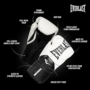 Everlast Elite 2 Boxing Gloves, Pro Training Gloves for Men and Women, Secure Fit Hook and Loop Closure & Ventilation, Heavy Bag & Speedbag Training (16 oz, Black/Gold)