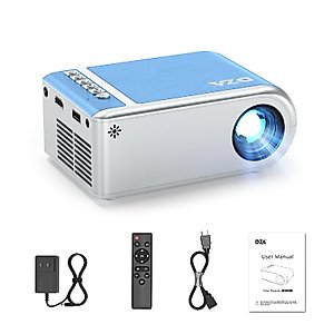 Mini Projector for iPhone, DZA Outdoor Movie Projector Supports 1080P with Synchronize Smartphone Screen, Portable Projector for Home Theater Compatible with iOS/Android/PC/TV Stick, and HDMI/USB