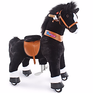 Pony Cycle Kids Riding Toys Horse Ride-on Pony Rider (with Brake/ 36" Height/Size 4 for Age 4-8) Riding Walking Horse Toy Plush Giddyup Boys & Girls for Indoor & Outdoor Rocking Animal Brown Ux426