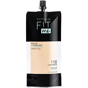 Maybelline New York Fit Me Matte + Poreless Liquid Foundation, Pouch Format, 102 Fair Porcelain, 1.3 Ounce