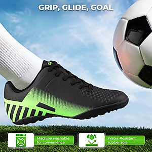 Vizari Santos Turf Soccer Shoes for Adult - Size 9, Black/Green, Ultra Comfortable and Easy Adjustable Lace Football Cleats with Well-Padded Collar and Footbed