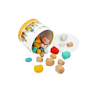 Pidoko Kids 36 Pcs Stacking Rocks with Storage Container - Wooden Balancing Stones - Educational Preschool Learning Montessori Toys - Wood Building Sorting Blocks Set