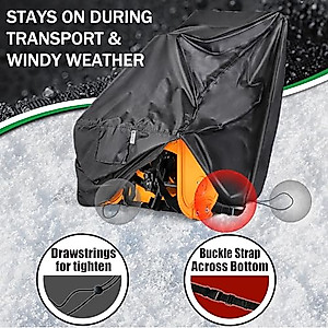 IC ICLOVER Snow Blower Cover, Universal fit Two Stage Snow Thrower Cover, Heavy Duty 600D Polyester Fabric Waterproof, Sun UV Dust Snow Proof, with Drawstring & Windproof Buckles, Outdoor Protection